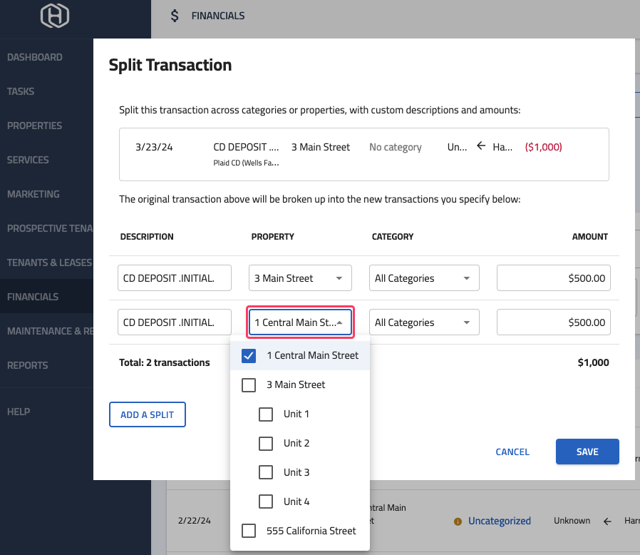 How do I split a transaction into one or more transactions? – Hemlane Support Center