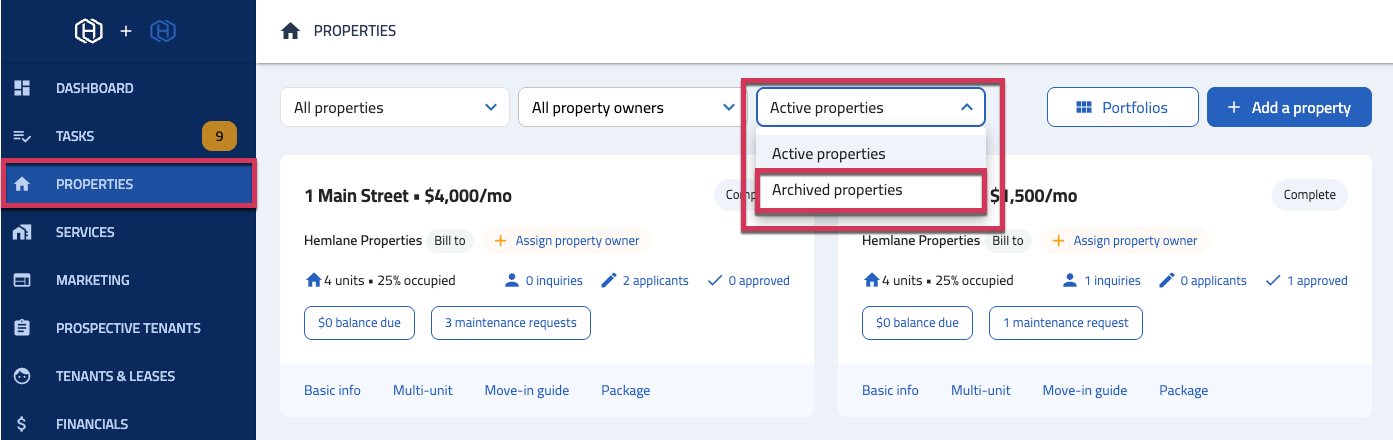 How do I unarchive a property? – Hemlane Support Center