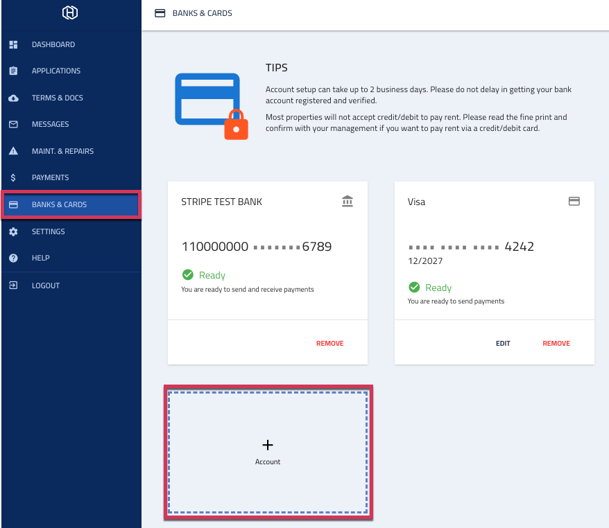 How do I add a new bank account as a tenant? – Hemlane Support Center