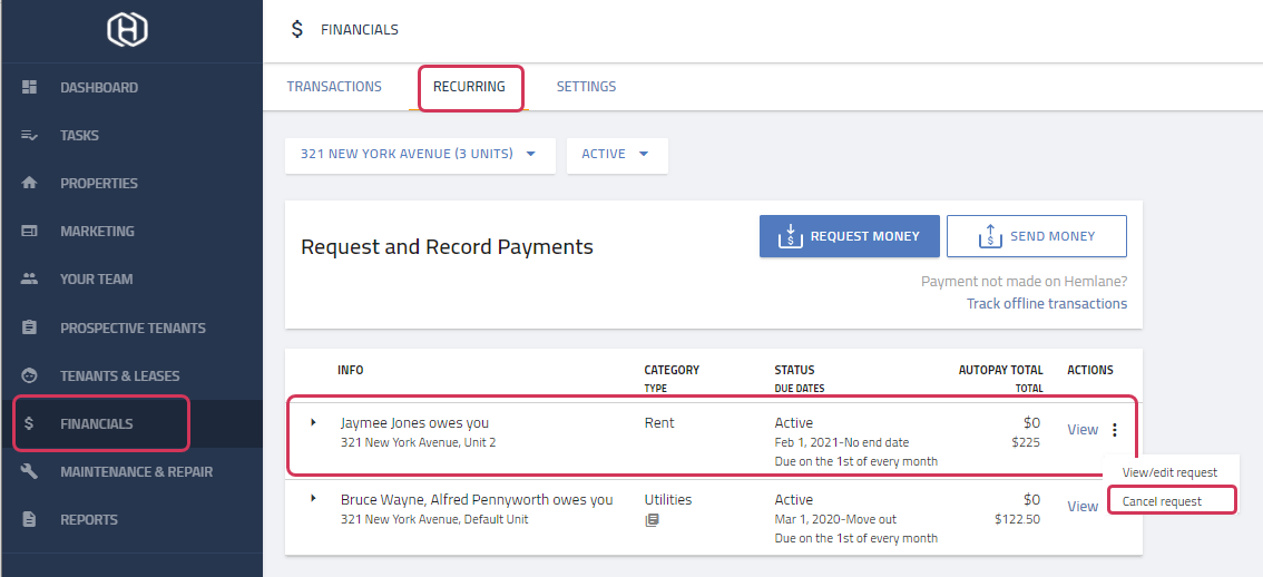 How do I cancel a recurring payment request? – Hemlane Support Center